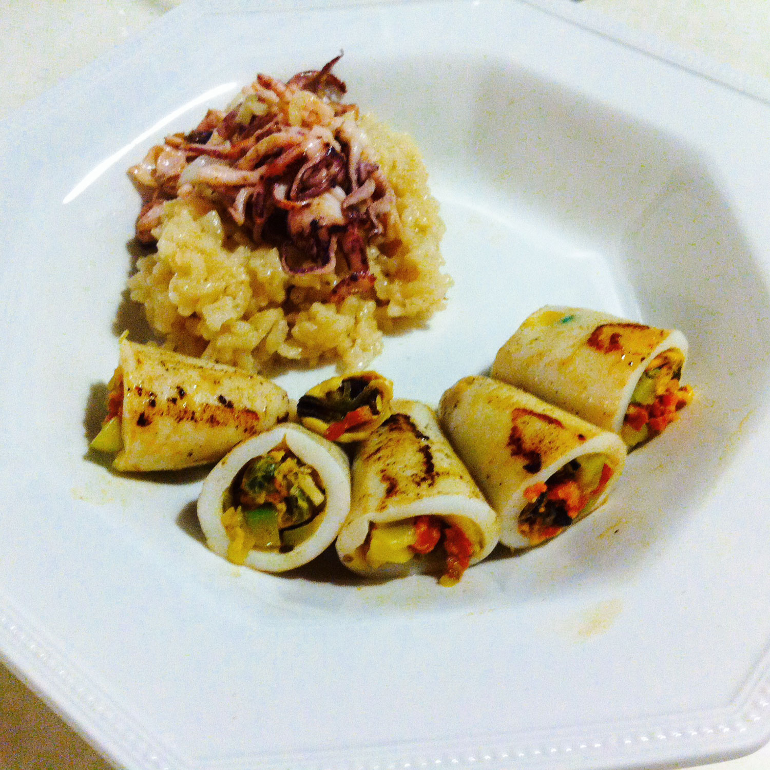 CALAMAR RELLENO DE CHORIZO Y MEJILLONES CON RISOTTO / 50 MIN | cocottes